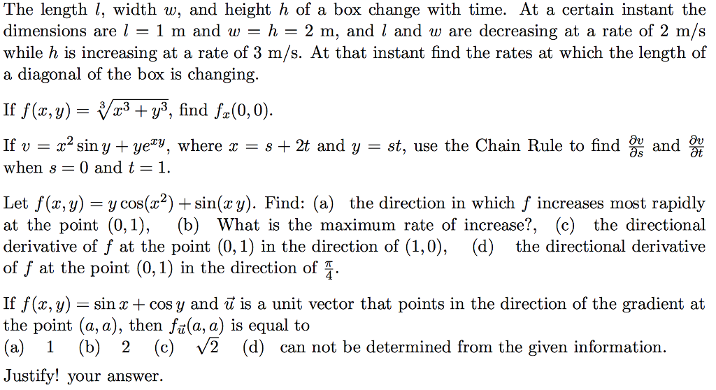 Solved The length l, width w, and height h of a box change | Chegg.com