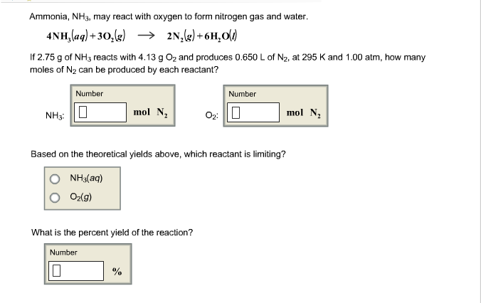 Solved Ammonia, NH3, may react with oxygen to form nitrogen | Chegg.com