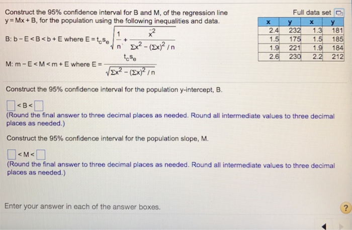 Solved Construct the 95% confidence interval for B and M, of | Chegg.com