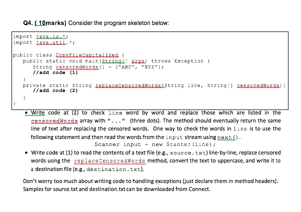 Solved Consider the program skeleton below: write code at | Chegg.com