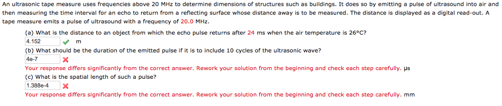 Solved An ultrasonic tape measure uses frequencies above 20 | Chegg.com