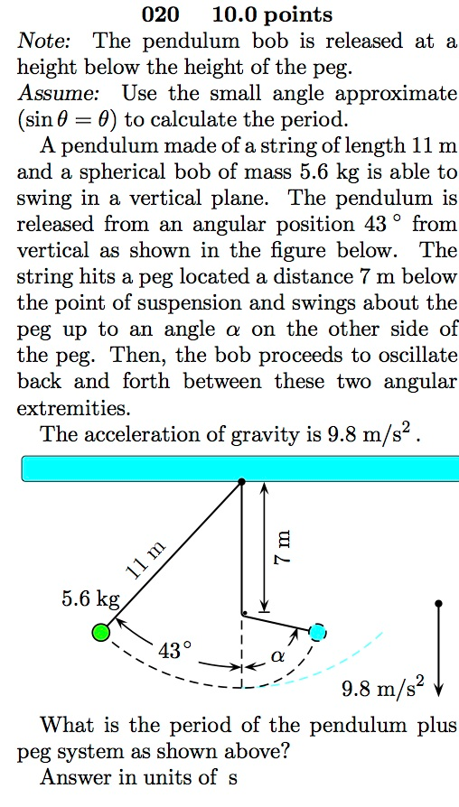 Solved Note: the pendulum bob is released at a height below | Chegg.com