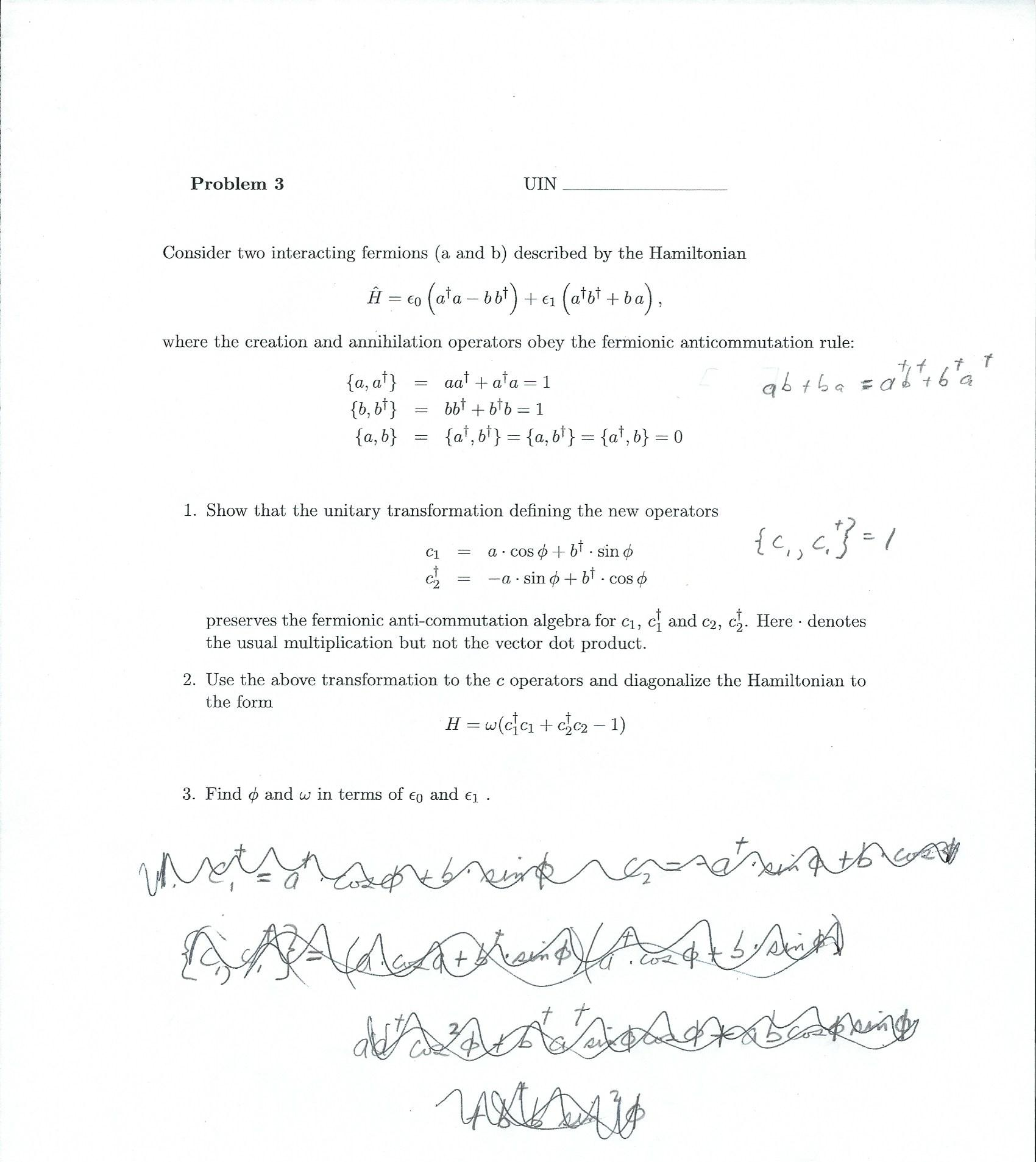 Solved Consider two interacting fermions (a and b) described | Chegg.com