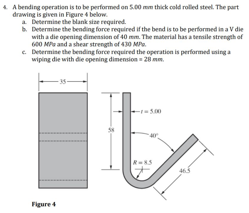 Solved A bending operation is to be performed on 5.00 mm | Chegg.com