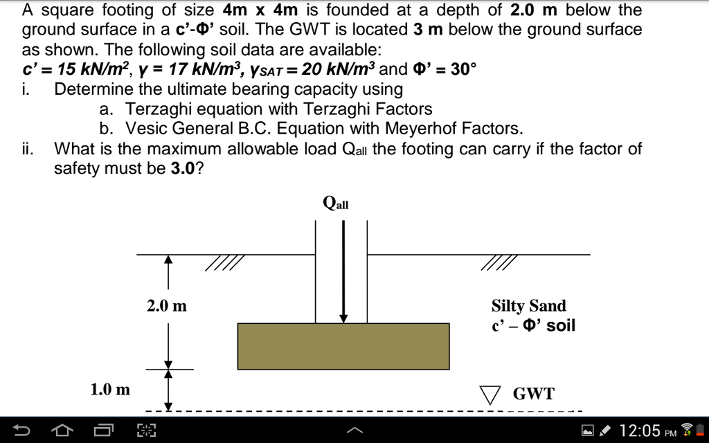 Solved A square footing of size 4m times 4m is founded at a | Chegg.com
