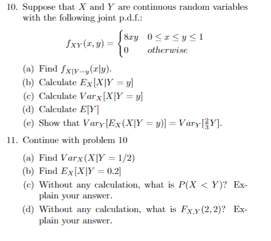 Solved 10. Suppose that X and Y are continuous random | Chegg.com