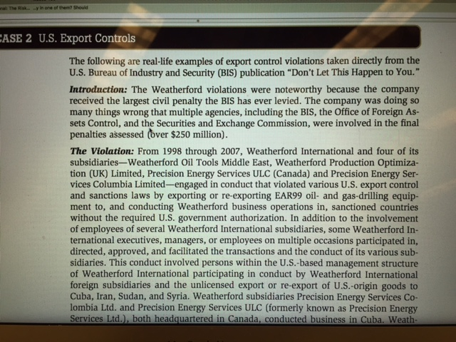 Solved Should ASE 2 U.S. Export Controls The following are | Chegg.com