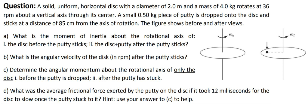Solved Question: A solid, uniform, horizontal disc with a | Chegg.com