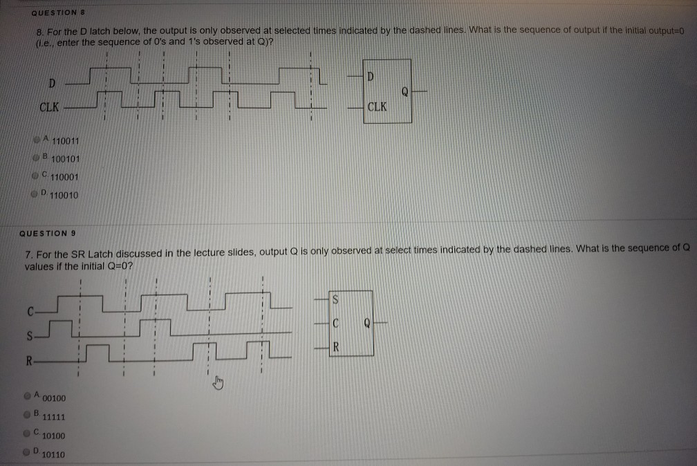 Solved QUESTION 8 8. For the D latch below, the output is | Chegg.com