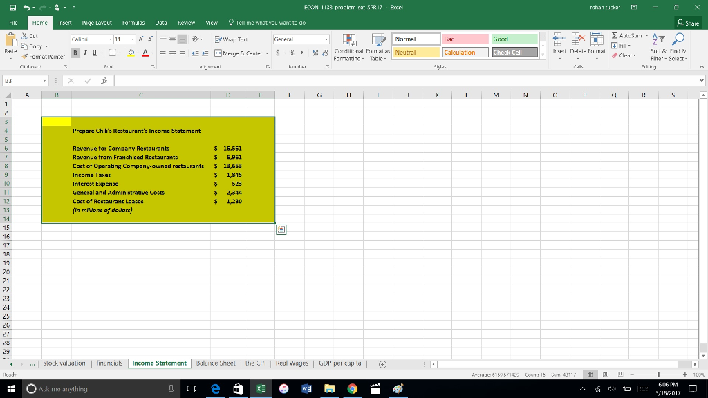 Solved 3 prnh Insert Page Layout Formulas Data Review View | Chegg.com