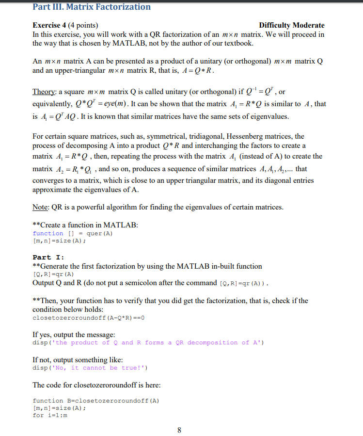 Solved Part III. Matrix Factorization Difficulty Moderate | Chegg.com