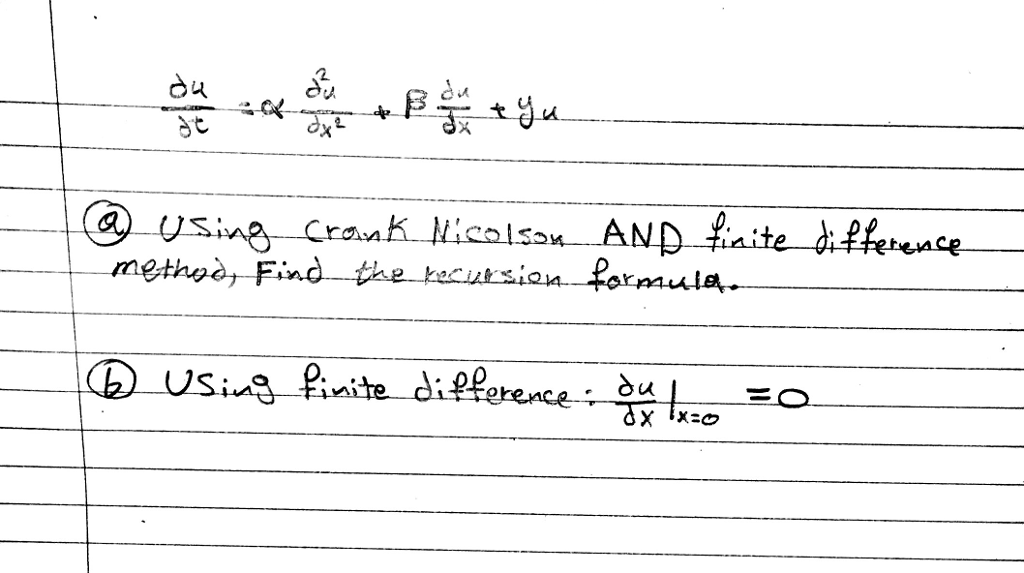 du/dt = alpha d^2 u/dx^2 + beta du/dx + yu Using | Chegg.com