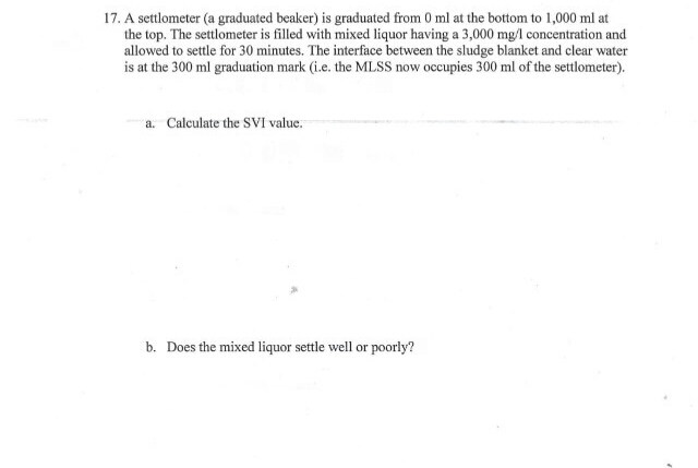 17. A settlometer (a graduated beaker) is graduated | Chegg.com