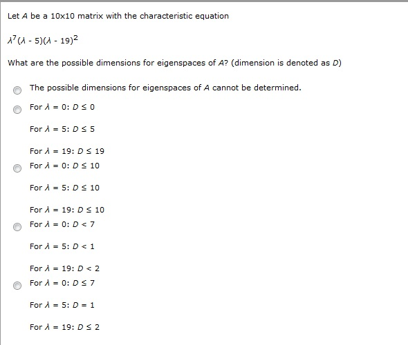 Solved Let A be a 10x10 matrix with the characteristic | Chegg.com