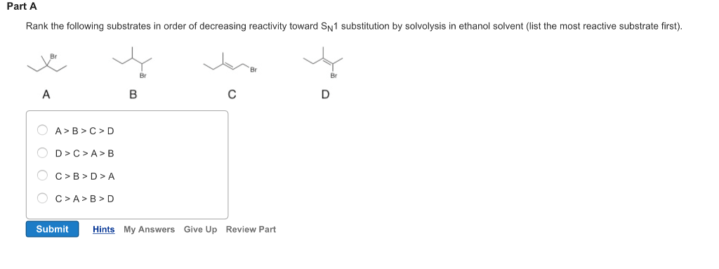 Solved Part A Consider the substitution reaction of | Chegg.com