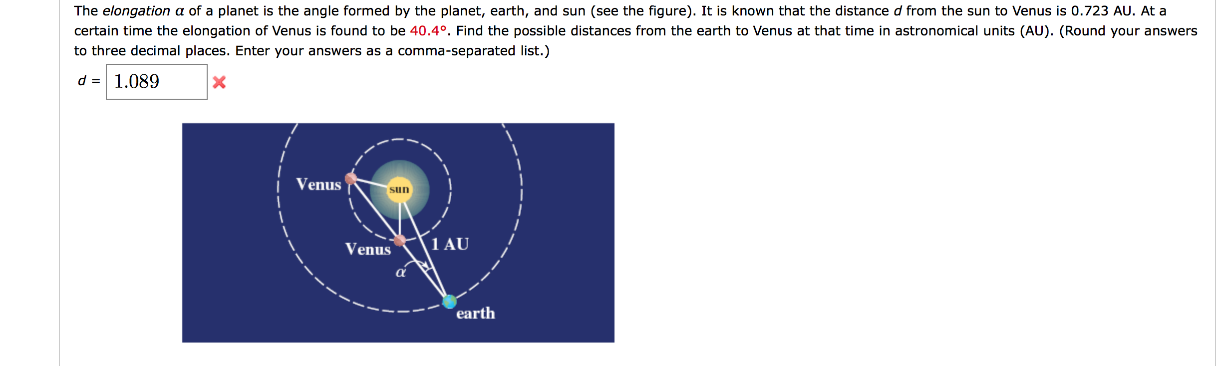 Solved The elongation alpha of a planet is the angle formed | Chegg.com