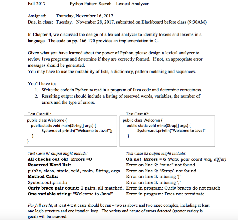 Fall 2017 Python Pattern Search- Lexical Analyzer | Chegg.com