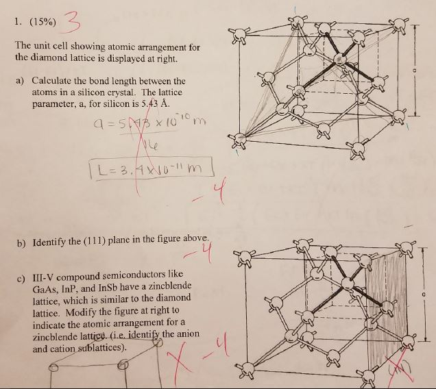 Solved I. (15%) the diamond lattice is displayed at right. | Chegg.com