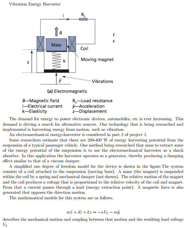 Vibration Energy Harvester RL Mass Coil k Moving | Chegg.com
