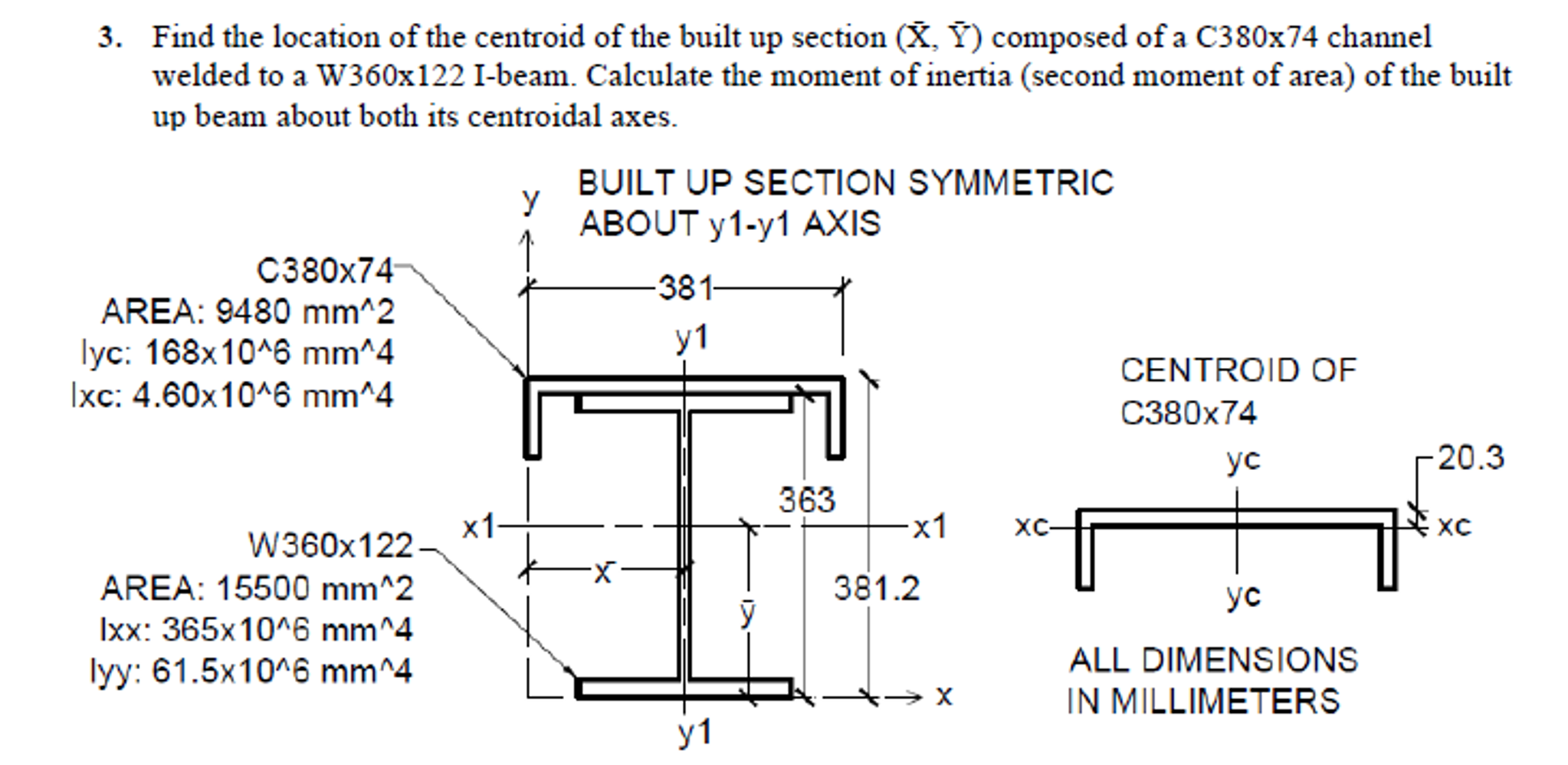 Solved Find the location of the centroid of the built up | Chegg.com
