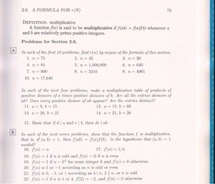 Solved 2.6. A FORMULA FOR (N 73 DEFINITION. multiplicative A | Chegg.com