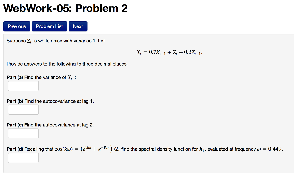 Solved WebWork-05: Problem 2 Previous Problem List Next | Chegg.com