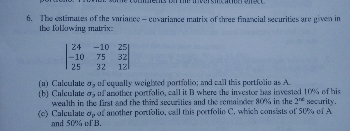 The estimate of the variance - covariance matrix of | Chegg.com