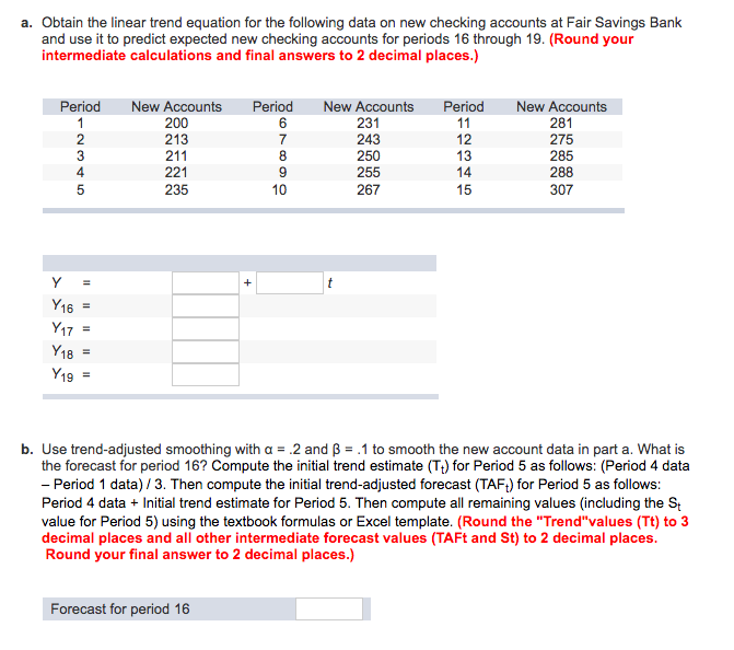 Solved Obtain the linear trend equation for the following | Chegg.com