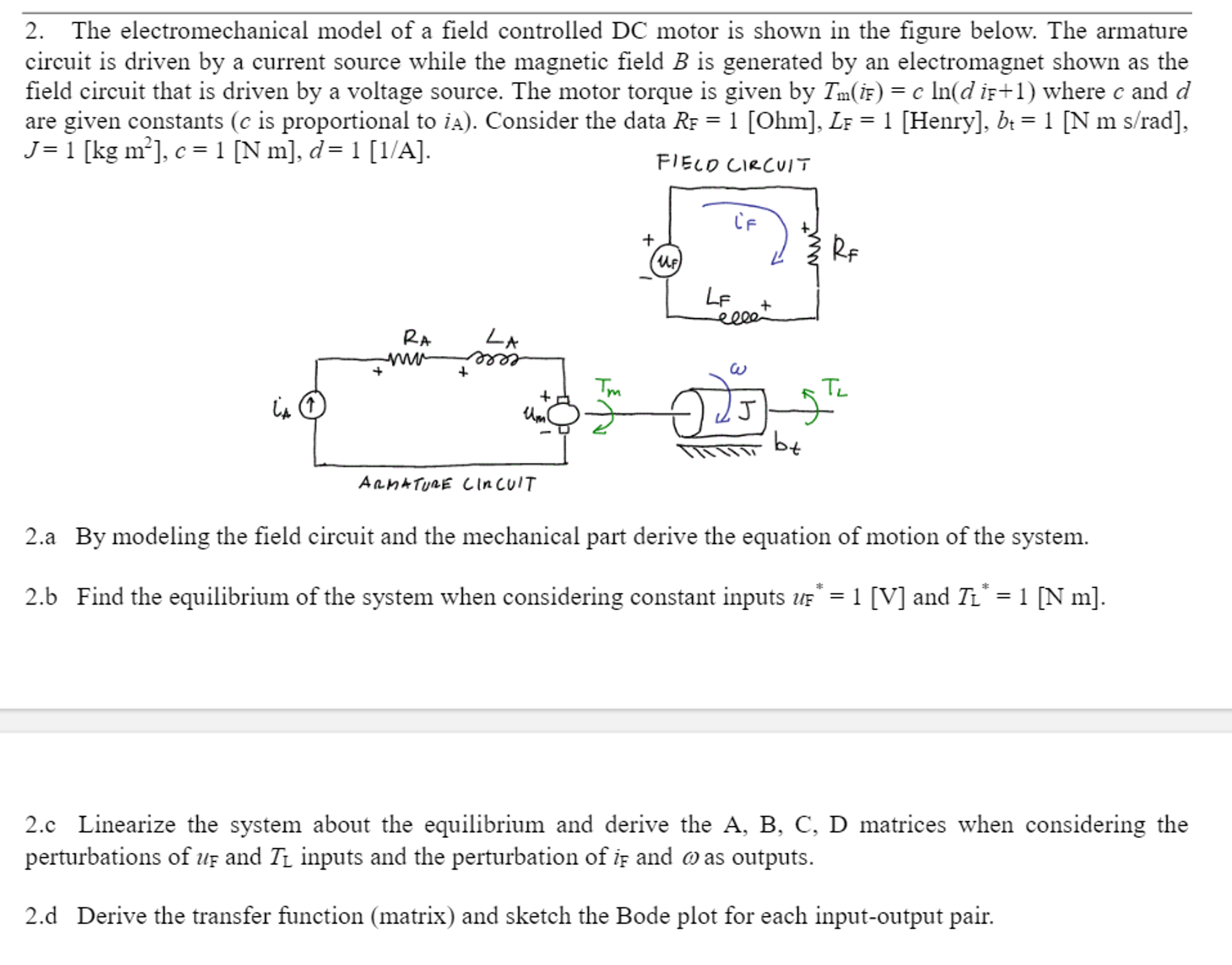 The electromechanical model of a field controlled DC | Chegg.com