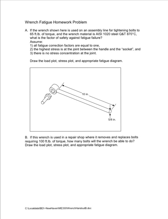 Solved If the wrench shown here is used on an assembly line | Chegg.com
