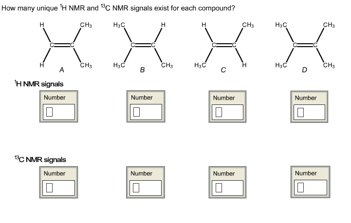 Solved How many unique 1H NMR and 13C NMR signals exist for | Chegg.com Solved How many unique 1H NMR and 13C NMR signals exist for | Chegg.com