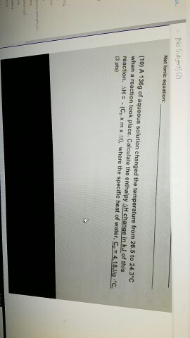 Solved (9) Write balanced chemical (molecular), complete | Chegg.com