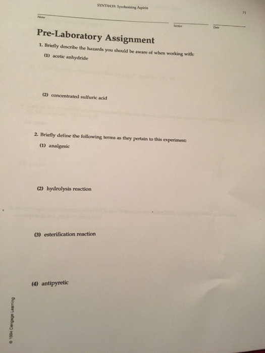 Solved 71 Pre-Laboratory Assignment 1. Brielly describe the | Chegg.com