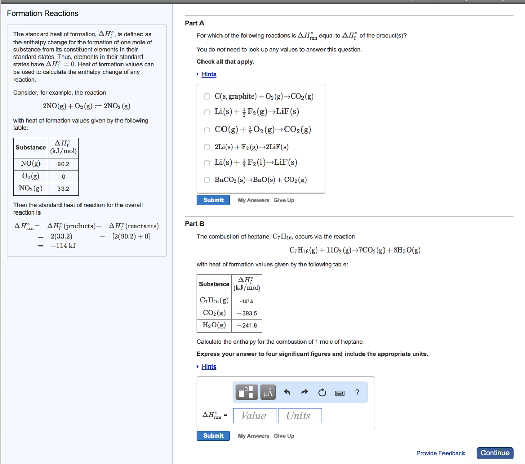 Solved Formation Reactions Part A The standard heat of | Chegg.com