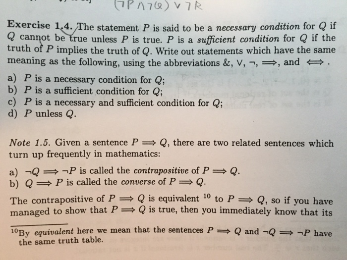Solved The statement P is said to be a necessary condition | Chegg.com
