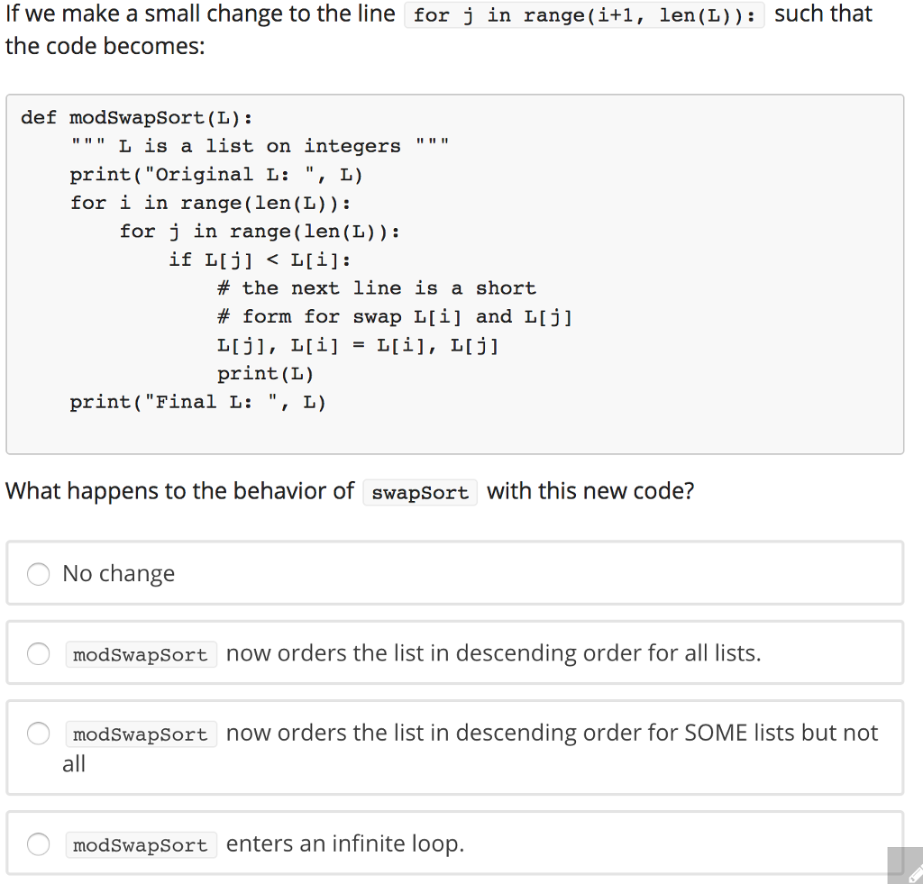 def swap Sort (L): L is a list on integers print | Chegg.com