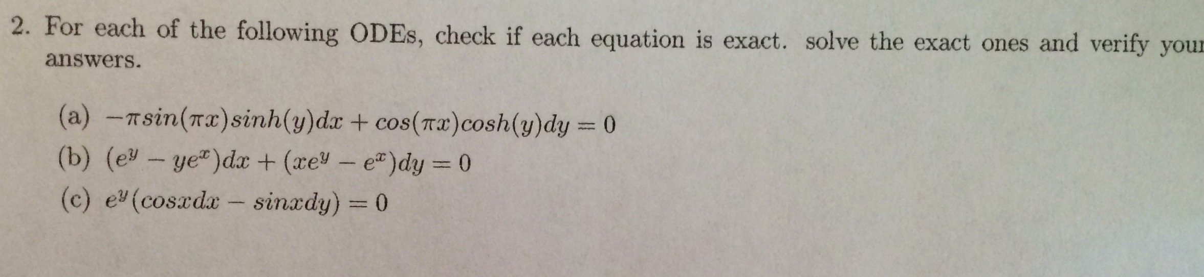Solved 2. For each of the following ODEs, check if each | Chegg.com