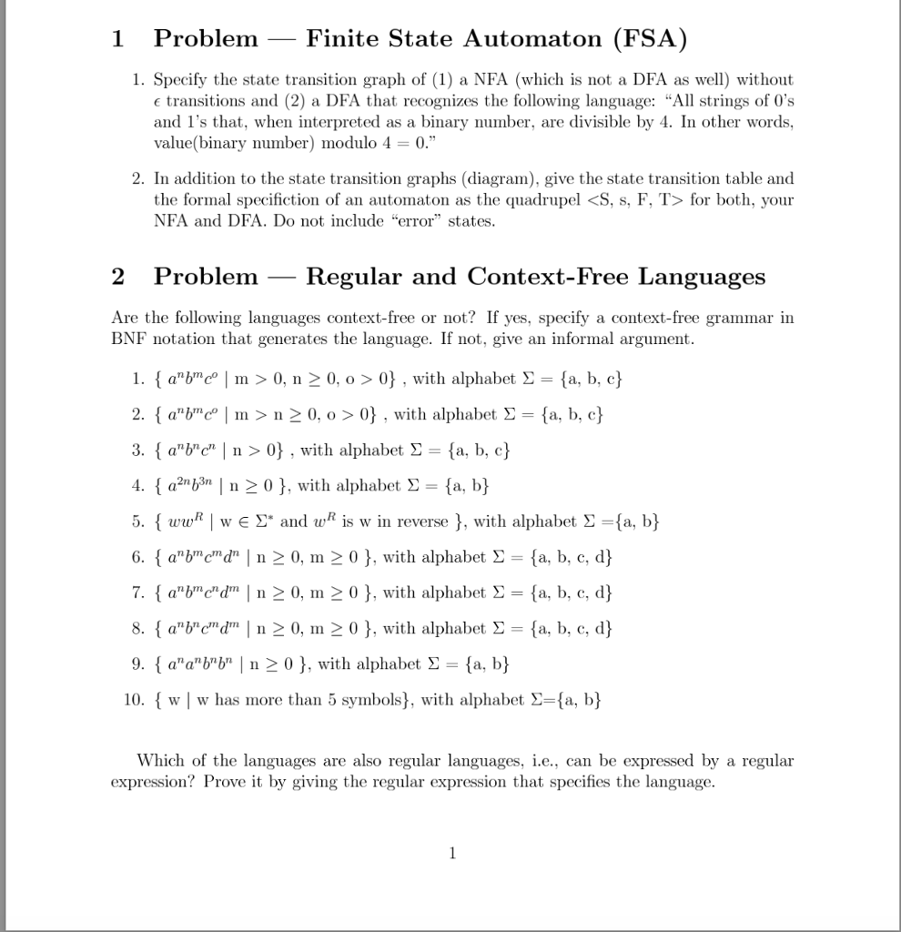 Solved Specify the state transition graph of (1) a NFA | Chegg.com
