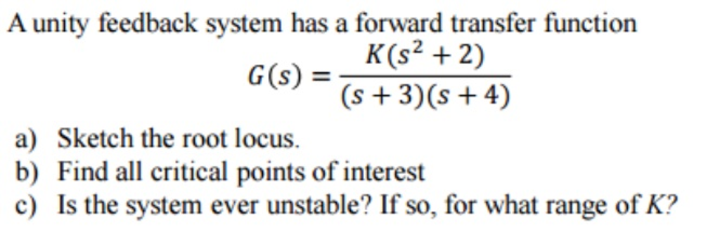 Solved A unity feedback system has a forward transfer | Chegg.com