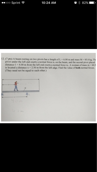 Solved A beam resting on two pivots has a length of L = | Chegg.com