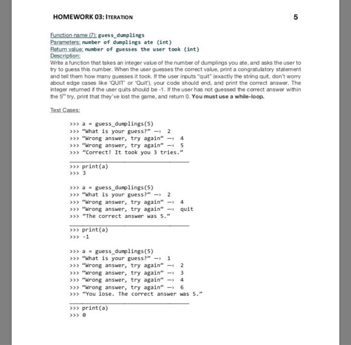 Solved Function name(7): guess_dumplings Parameters: number | Chegg.com