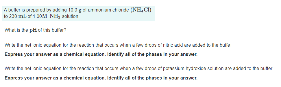 Solved A buffer is prepared by adding 10.0 g of ammonium | Chegg.com