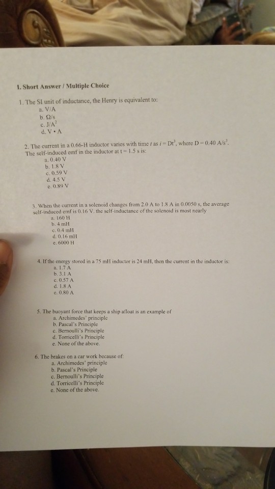 Solved I. Short Answer Multiple Choice 1.The SI unit of | Chegg.com