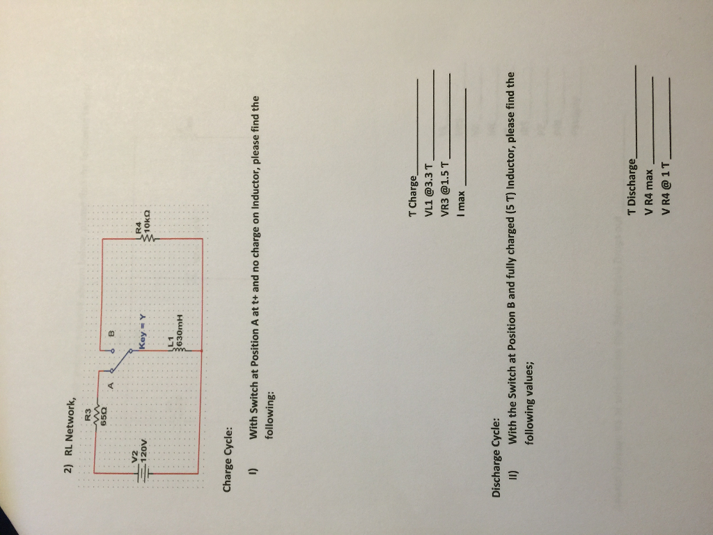 Solved RL Network, Charge cycle: I) With switch at Position | Chegg.com