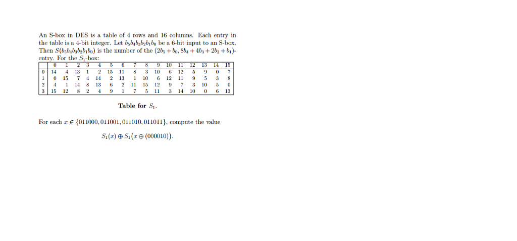Solved An S-box in DES is a table of 4 rows and 16 columns. | Chegg.com