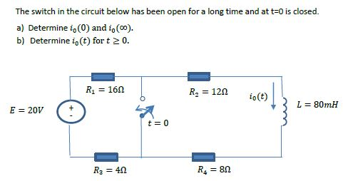 Solved The switch in the circuit below has been open for a | Chegg.com