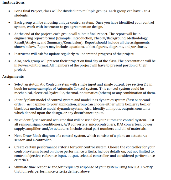 For a final Project, class will be divided into | Chegg.com