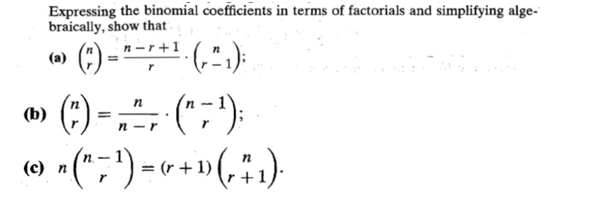 Solved Expressing the binomial coefficients in terms of | Chegg.com
