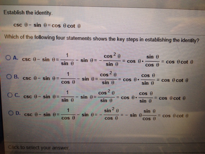 Solved Establish the identify. Cos theta - sin theta = cos | Chegg.com