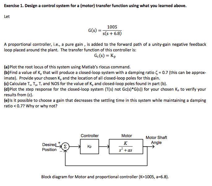 Solved Exercise 1. Design a control system for a (motor) | Chegg.com